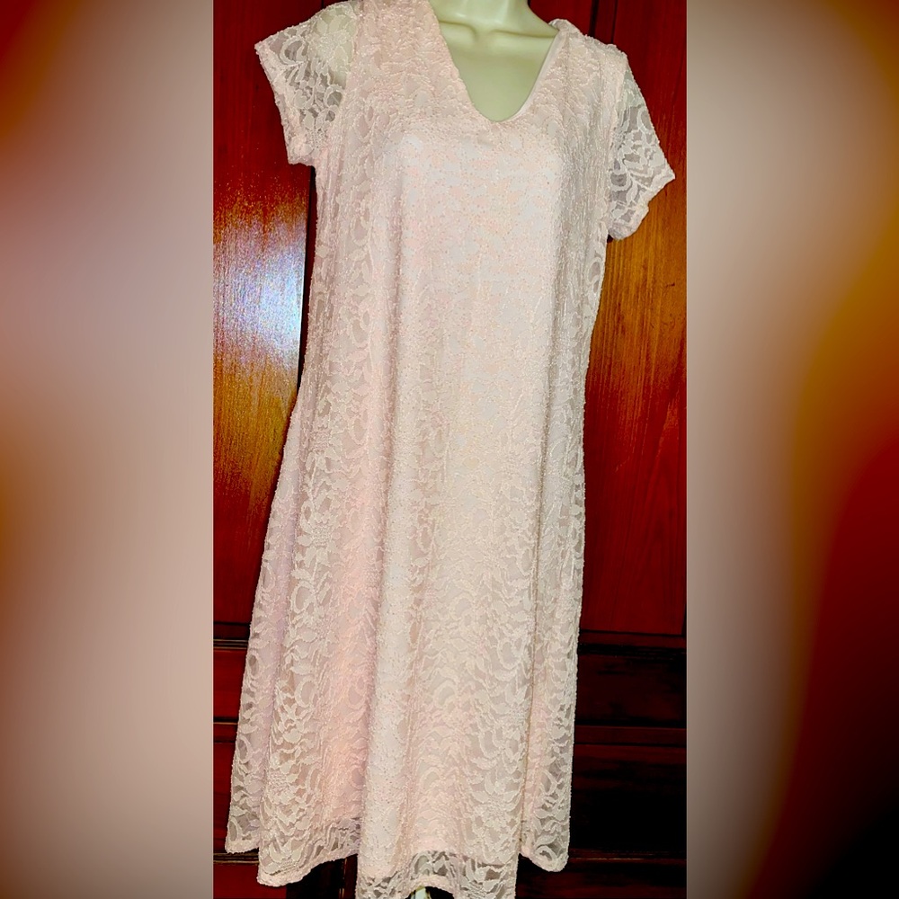 Collections Etc. Pink With Lace Overlay Dress. Size M… - Gem